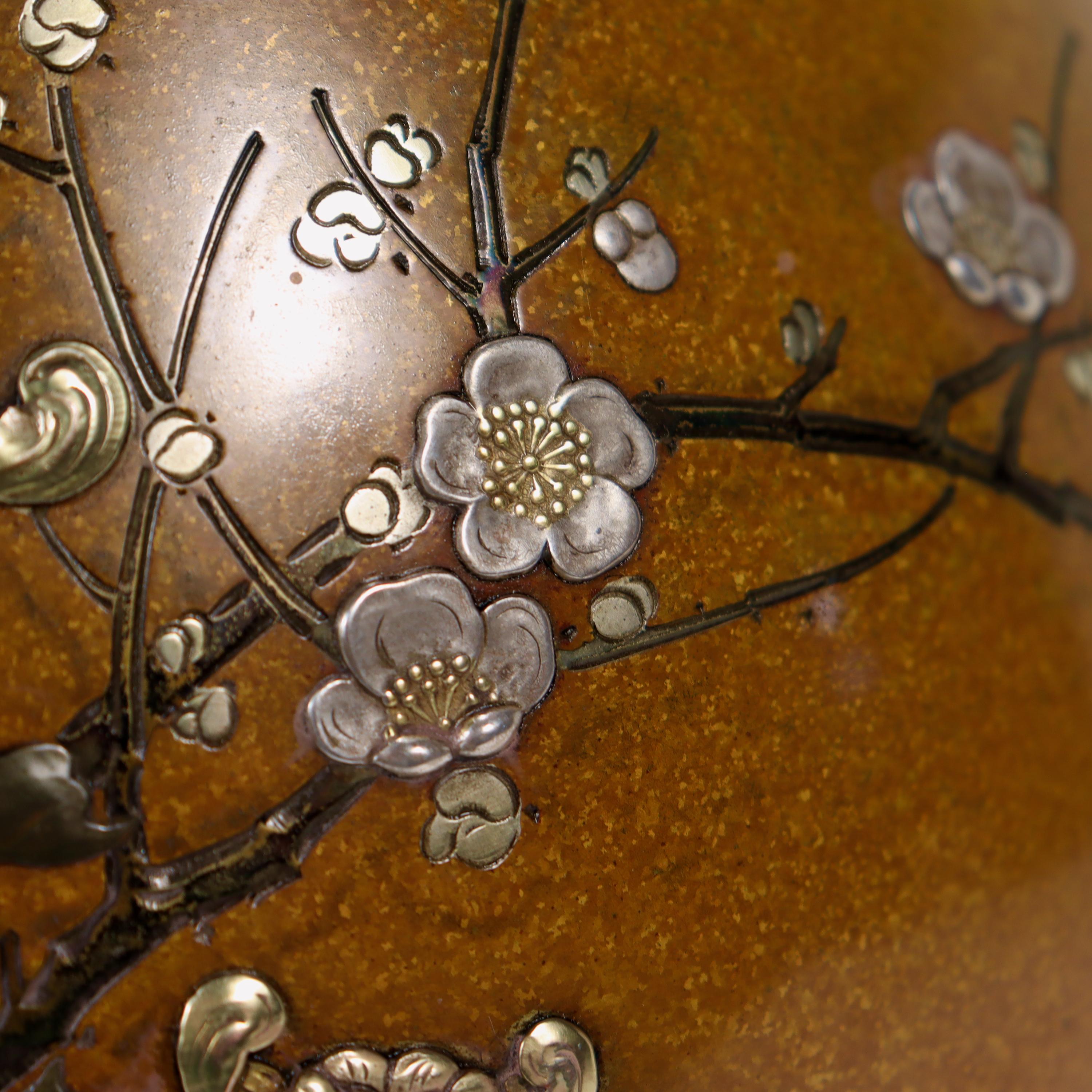 Antique Early Showa Japanese 'Yellow Bronze' Mixed Metals Vase by Hōun ...