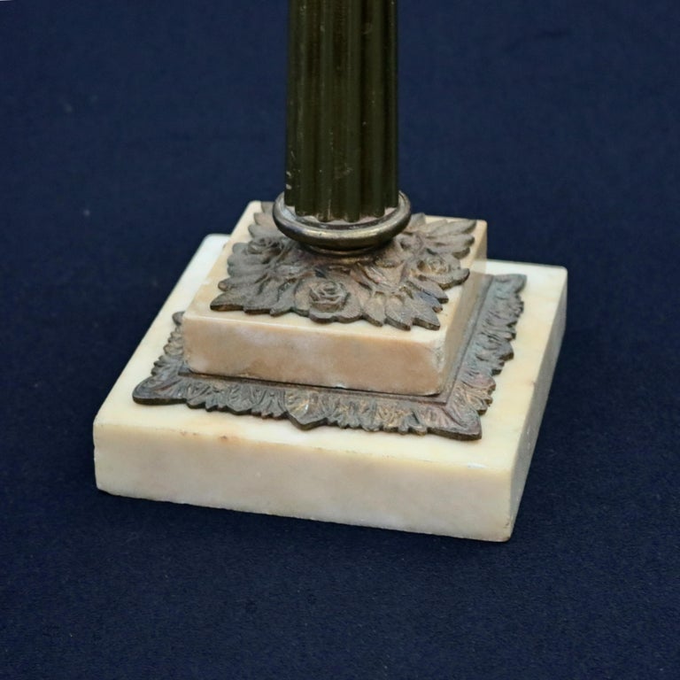 Antique Early Victorian Brass, Marble and Etched Glass Solar Lamp, 19th ...