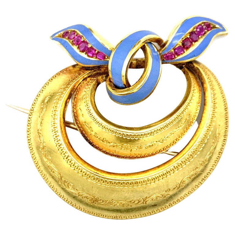 Antique Early Victorian Gold Brooch Rubies Pale Blue Enamel For Sale at ...