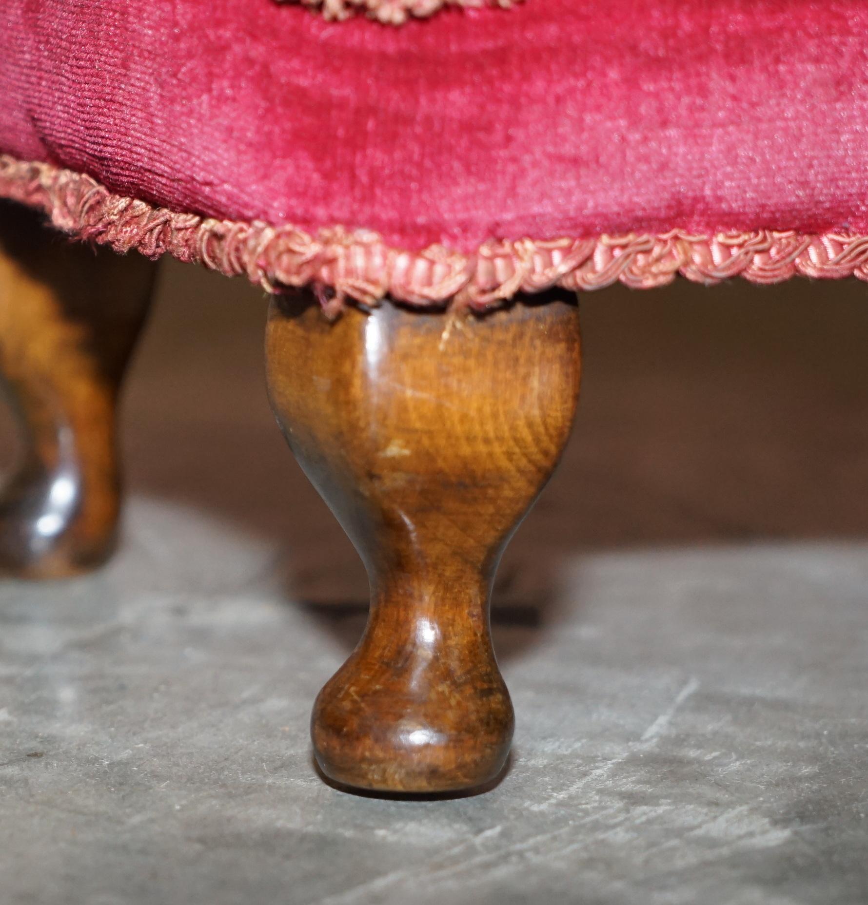 Antique Early Victorian Hardwood Footstool Pink Upholstery for Wingback ...