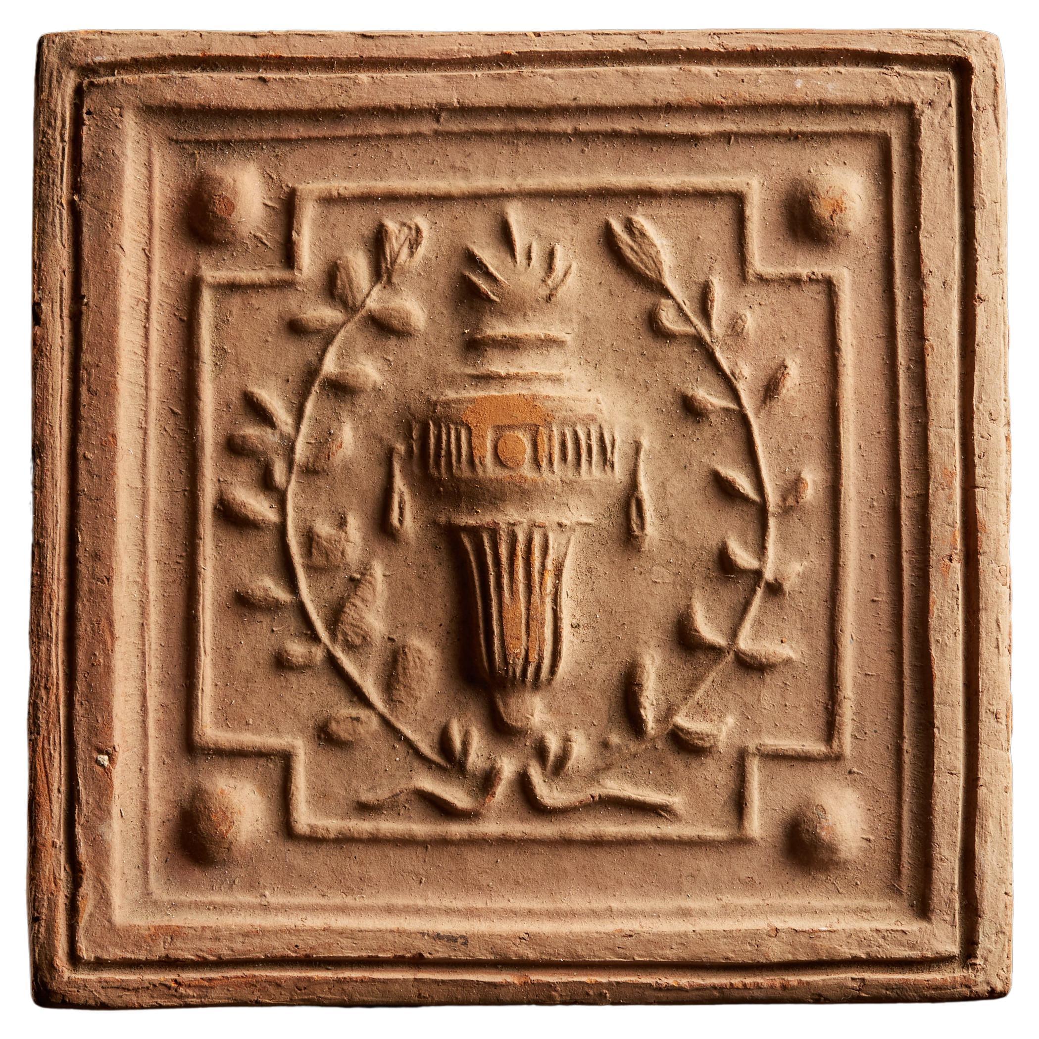 Antique Earthenware Tile with Relief of Heraldic Shield For Sale at 1stDibs