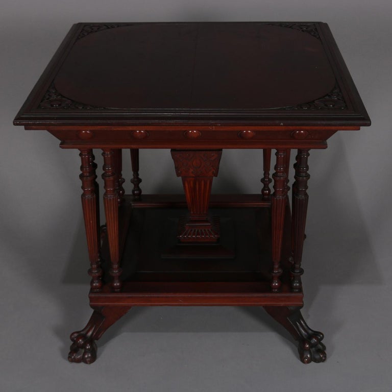Antique Eastlake Carved Mahogany Regina Music Box Table with Paw Feet ...