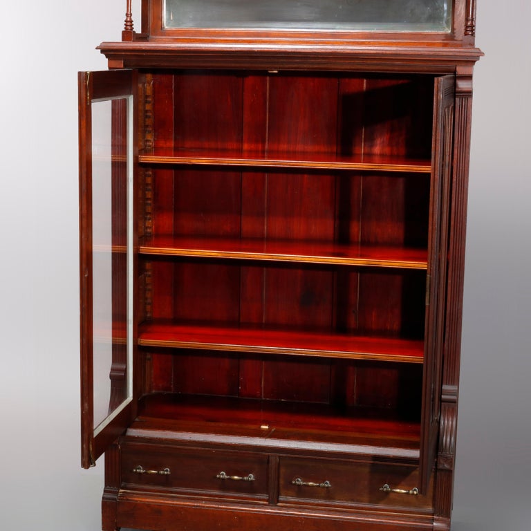 Antique Eastlake Carved Walnut Mirrored Two-Door Bookcase, circa 1890 ...