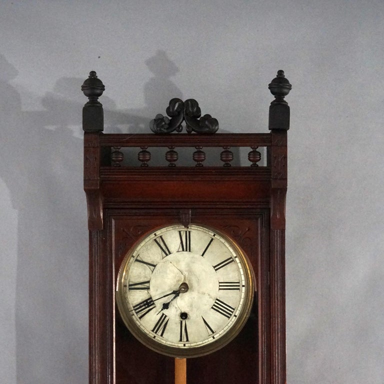 Antique Eastlake Carved Walnut Regulator Wall Clock, circa 1890 For ...