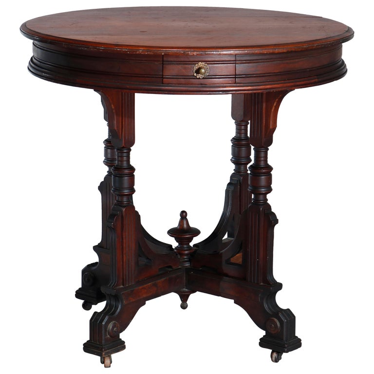 Antique Eastlake Carved Walnut Single Drawer Parlor Lamp Table, circa ...