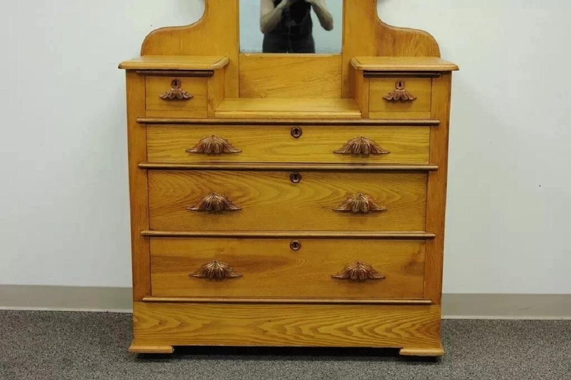 Antique Eastlake Victorian Carved Chestnut Step Down Cottage Dresser w ...