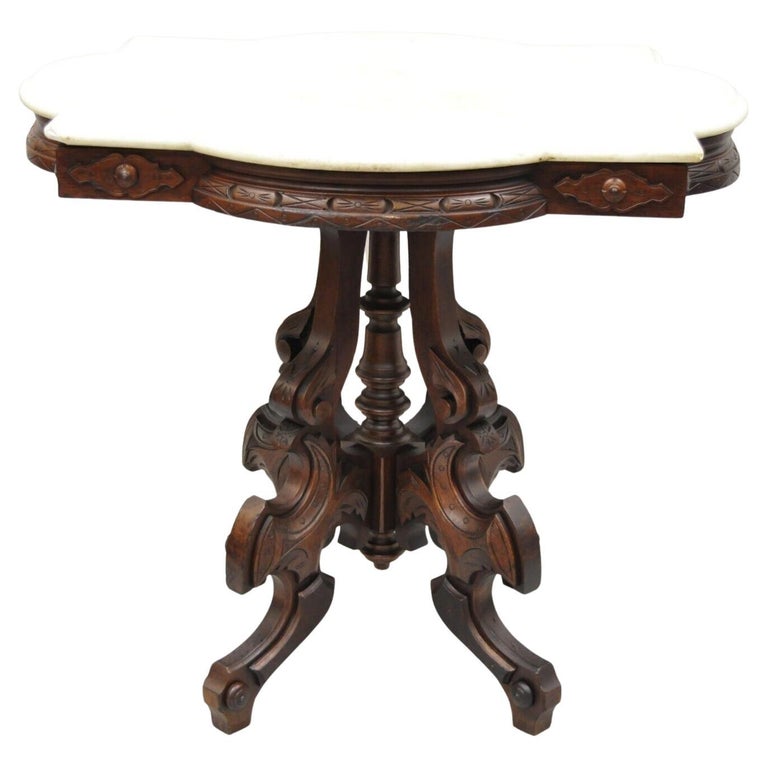 Antique Eastlake Victorian Carved Walnut Marble " Turtle" Top Parlor ...