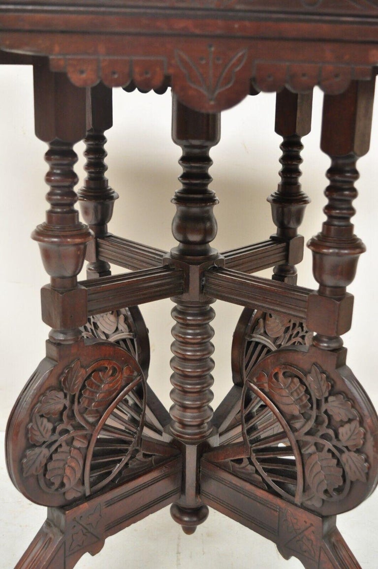 Antique Eastlake Victorian Floral Carved Walnut Parlor Side Table w ...