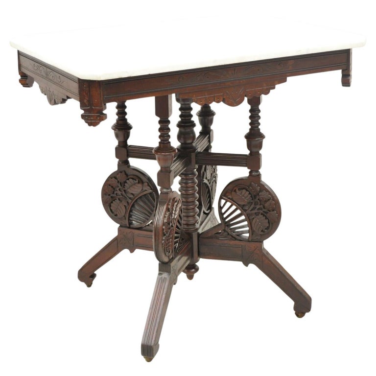 Antique Eastlake Victorian Floral Carved Walnut Parlor Side Table w ...