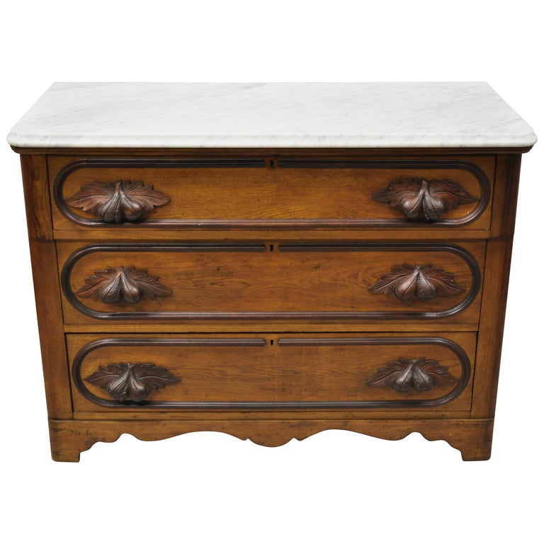 Antique Eastlake Victorian Marble Top Chestnut Dresser with Fruit ...