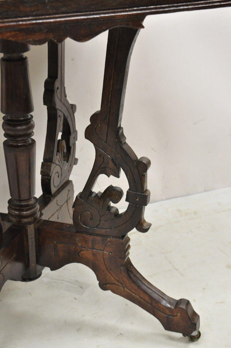 Antique Eastlake Victorian Marble Top Walnut Parlor Accent Side Table ...