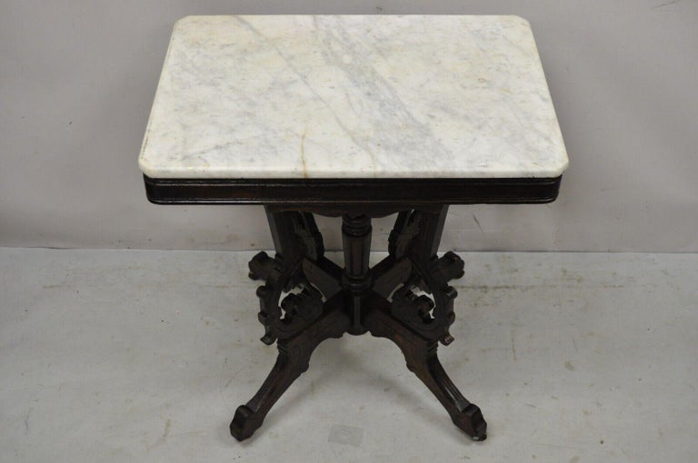 Antique Eastlake Victorian Marble Top Walnut Parlor Accent Side Table ...