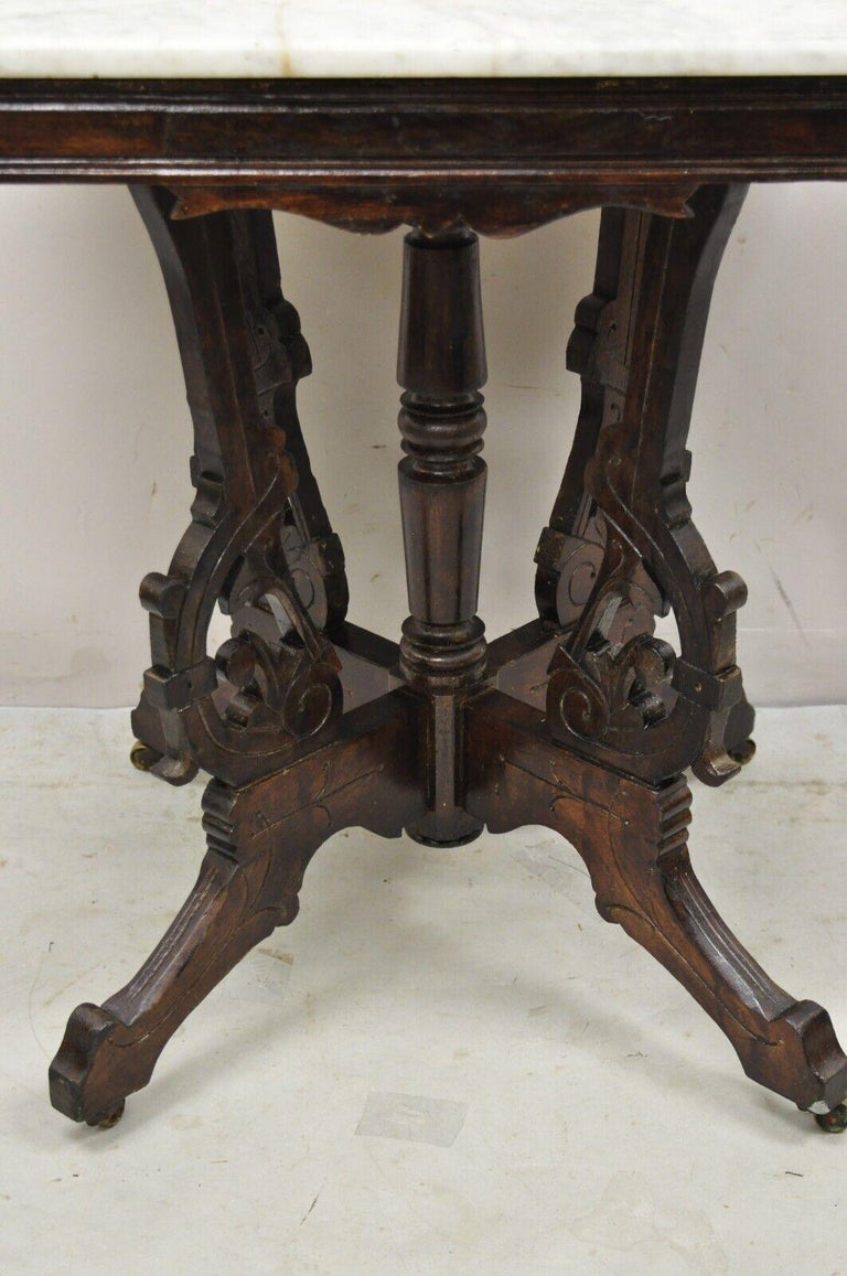 Antique Eastlake Victorian Marble Top Walnut Parlor Accent Side Table ...