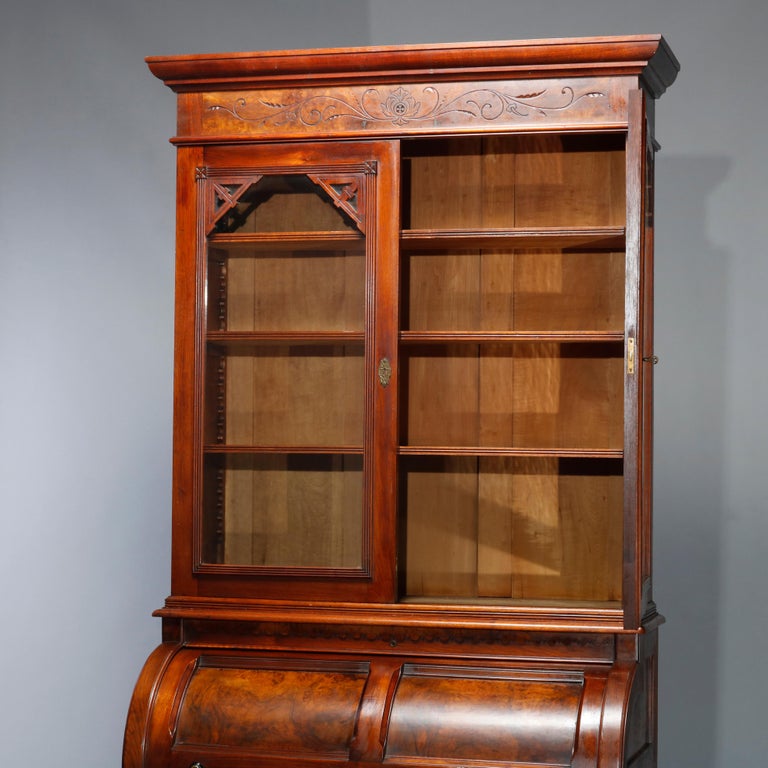 Antique Eastlake Walnut and Bur Barrel Roll Secretary Desk, Circa 1890 ...