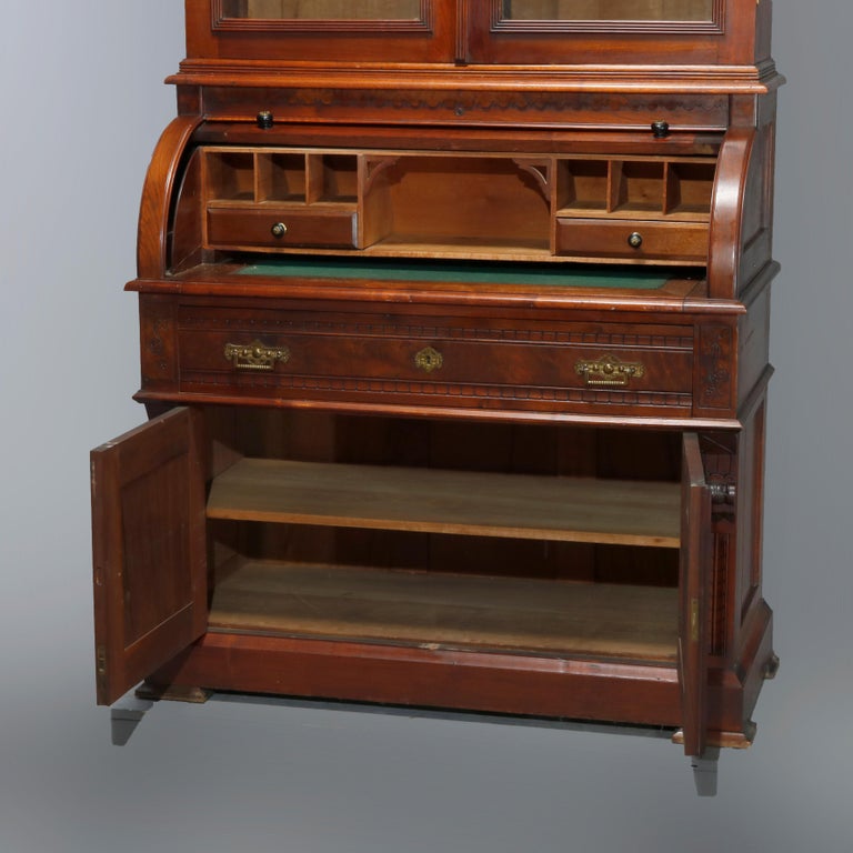 Antique Eastlake Walnut and Bur Barrel Roll Secretary Desk, Circa 1890 ...