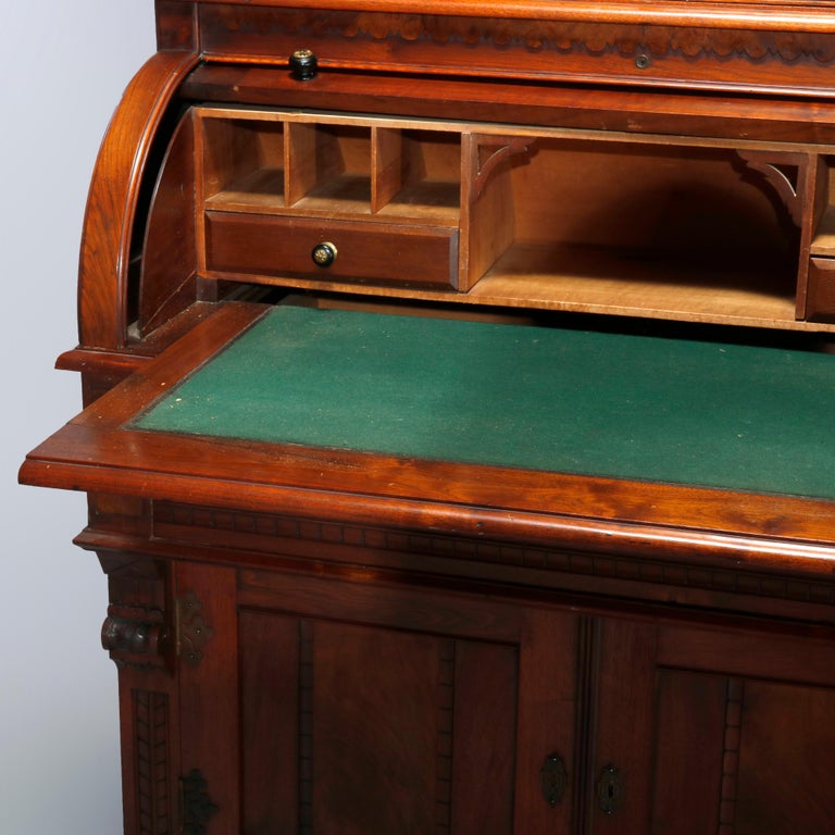 Antique Eastlake Walnut and Bur Barrel Roll Secretary Desk, Circa 1890 ...
