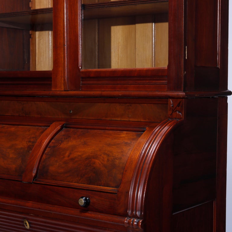 Antique Eastlake Walnut and Burl Barrel Roll Secretary Desk, Circa 1890 ...