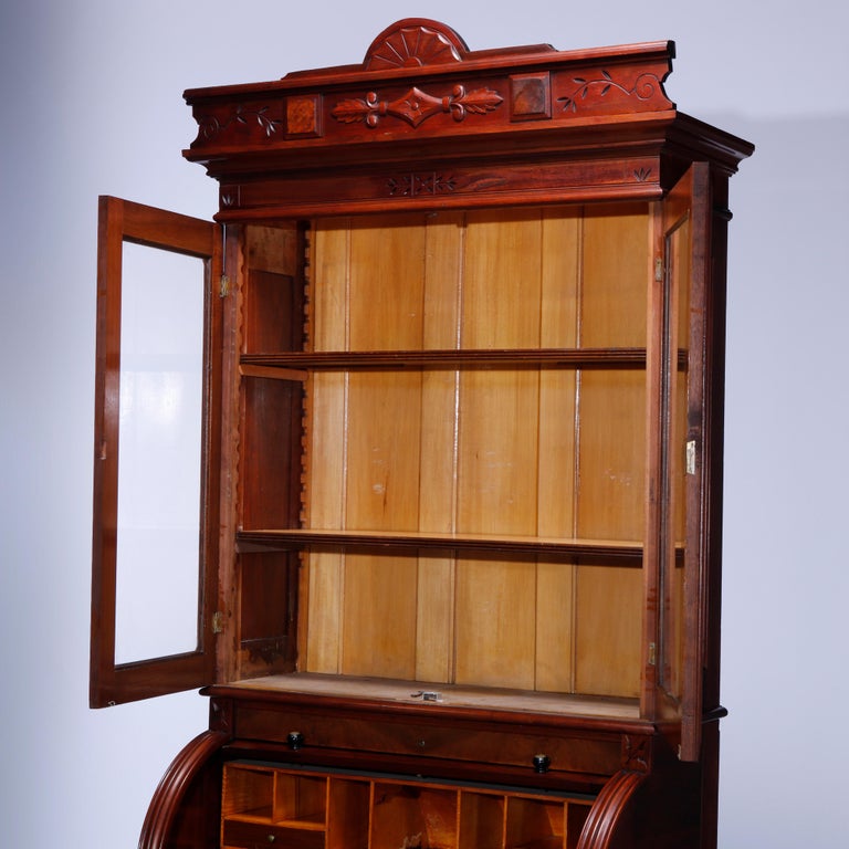 Antique Eastlake Walnut and Burl Barrel Roll Secretary Desk, Circa 1890 ...