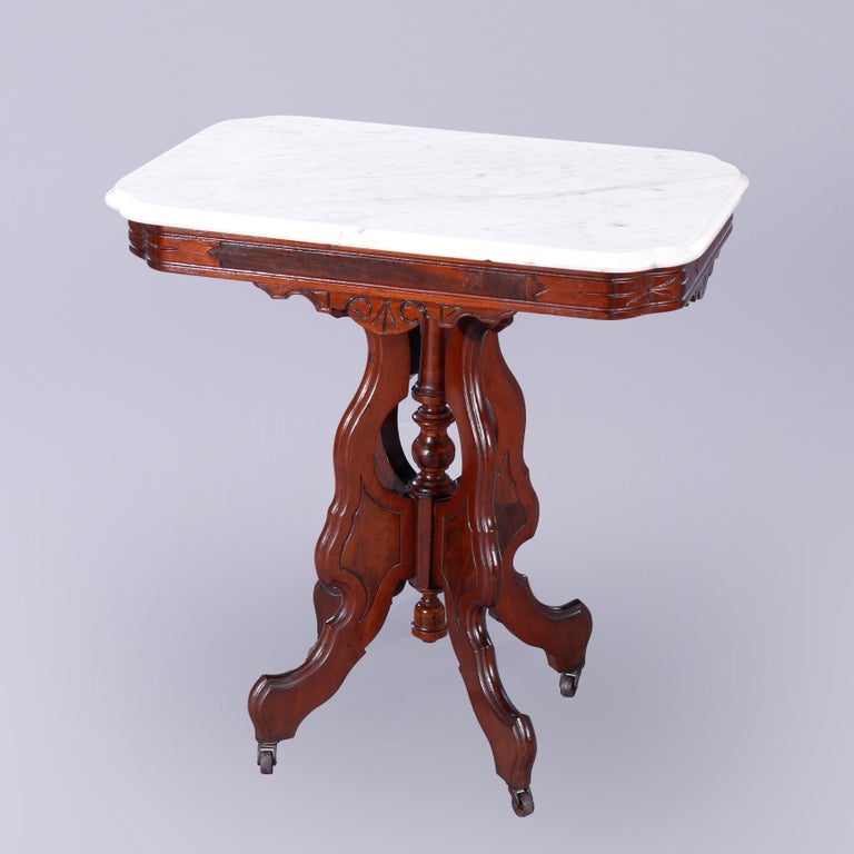 Antique Eastlake Walnut, Burl and Marble Parlor Table, c1890 For Sale ...