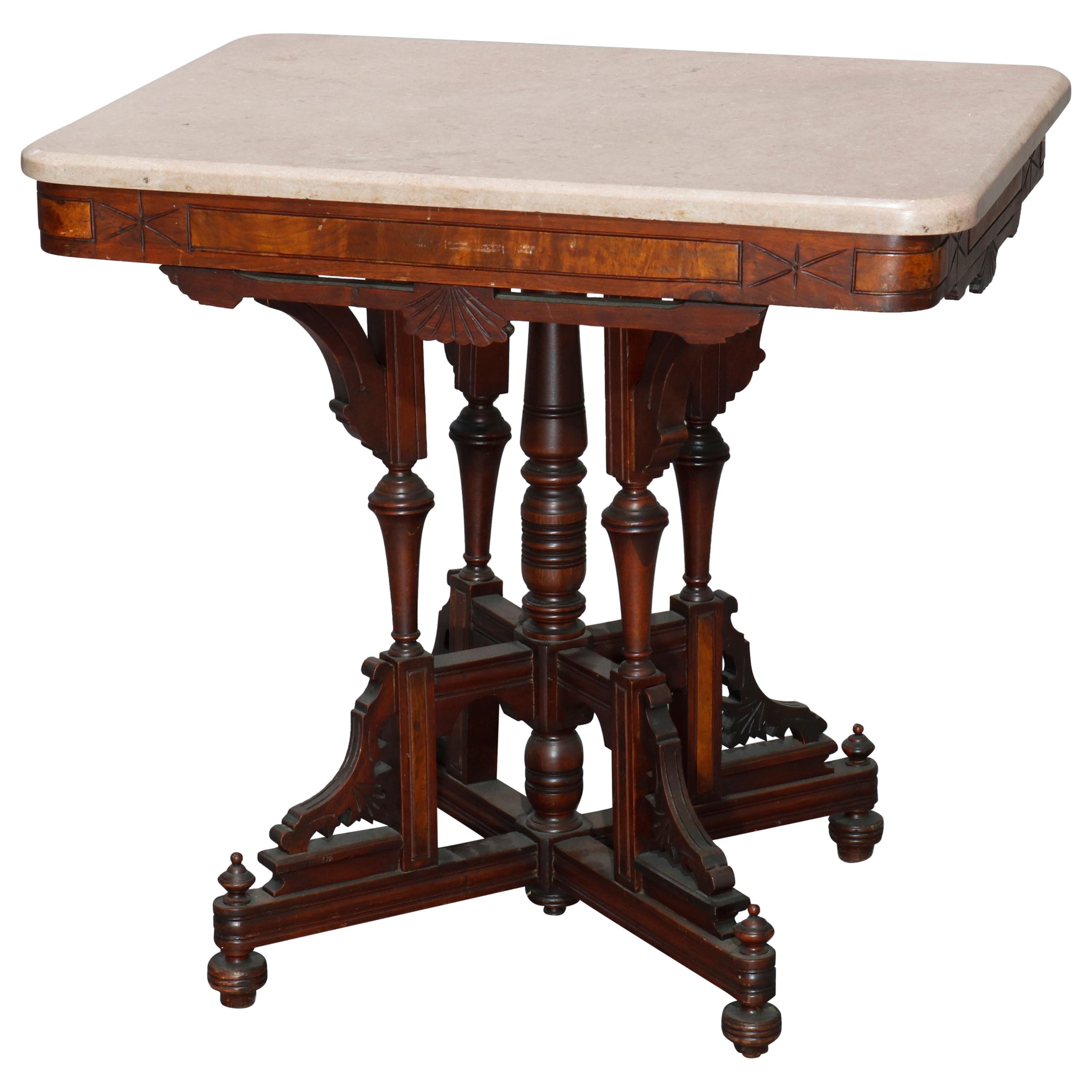 Antique Eastlake Walnut, Burl and Marble Parlor Table, Circa 1890 at ...