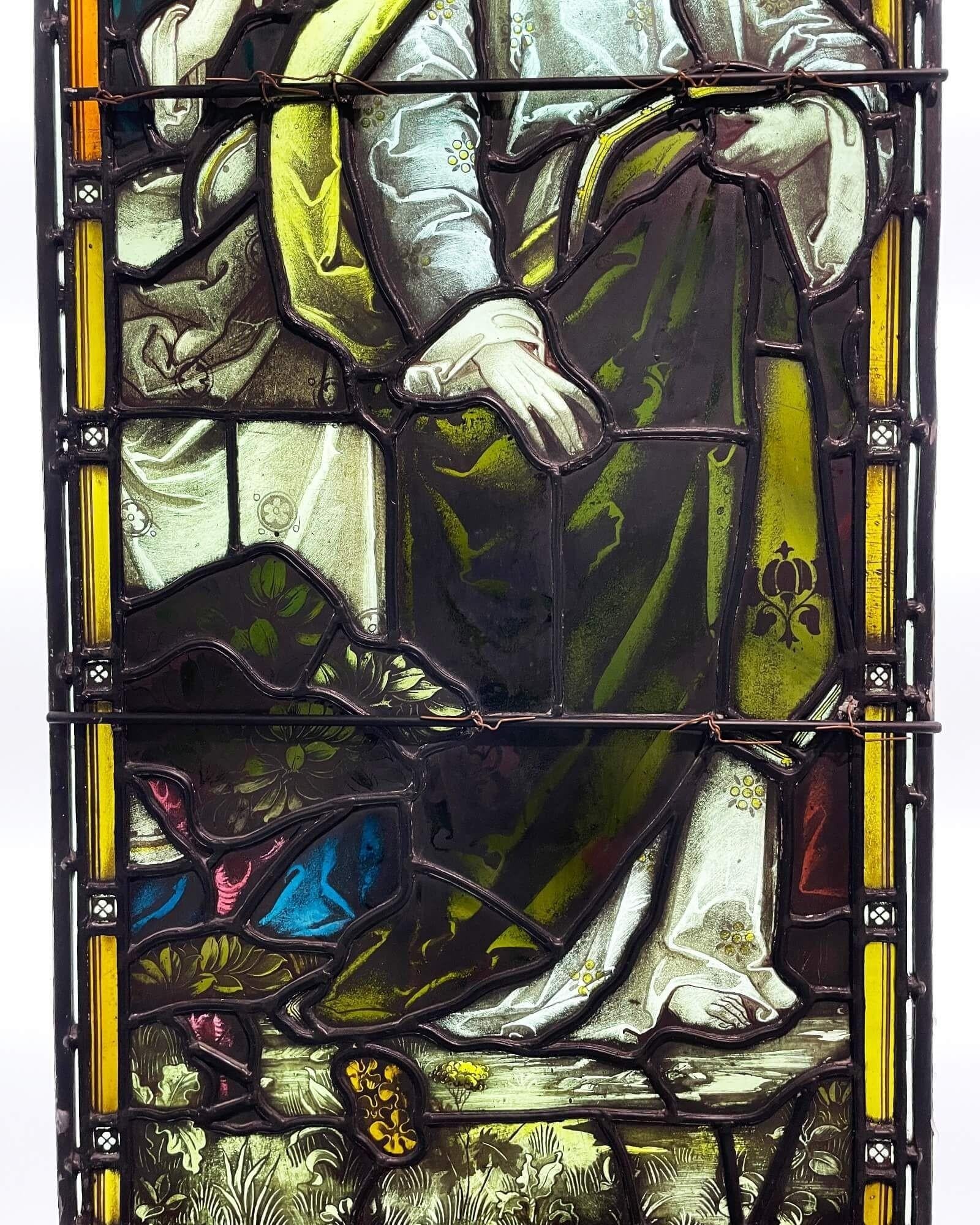 Antique Ecclesiastical Stained Glass Panel of Biblical Scene For Sale ...
