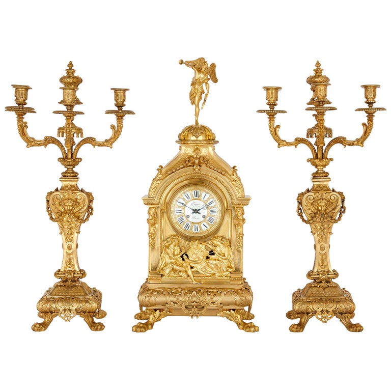Antique Eclectic Style Gilt Bronze Clock Set by Henri Picard and ...