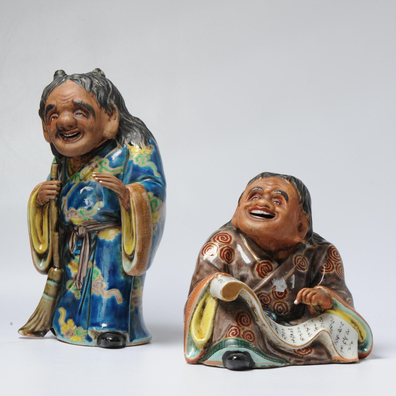 Antique Edo/Meiji Period 19C Japanese Kutani Statue Jittoku and Kanzan ...