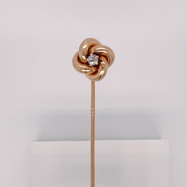 Antique Edwardian 10 Karat Gold and Diamond Love Knot Stick Pin For ...
