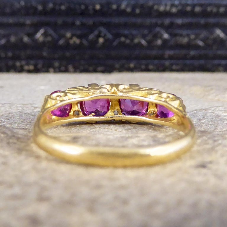 Antique Edwardian 1.18ct Ruby Four Stone Ring with Diamond Spacers 18ct ...