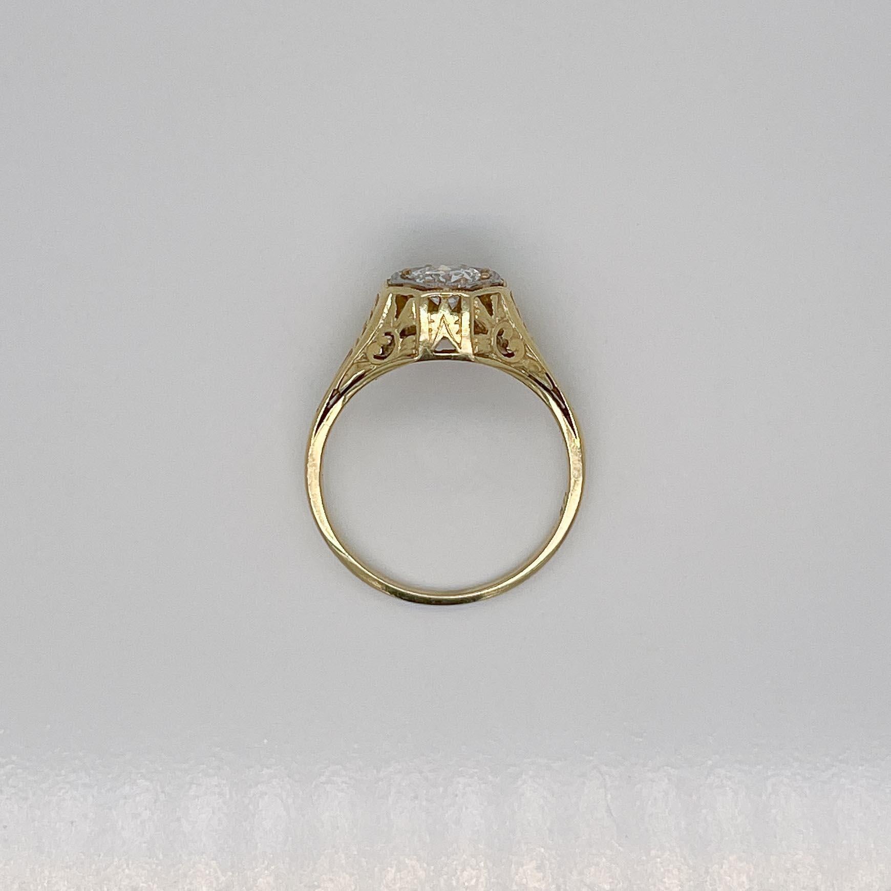 Antique Edwardian 14k Gold and Solitaire Old European Cut Diamond ...