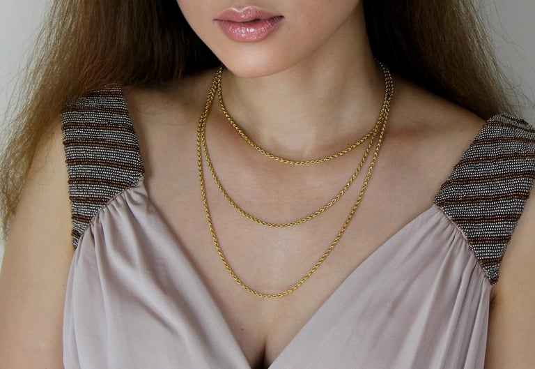 Antique Edwardian 15 Carat Gold Long Guard Chain or 2/3 Rows Gold Chain ...