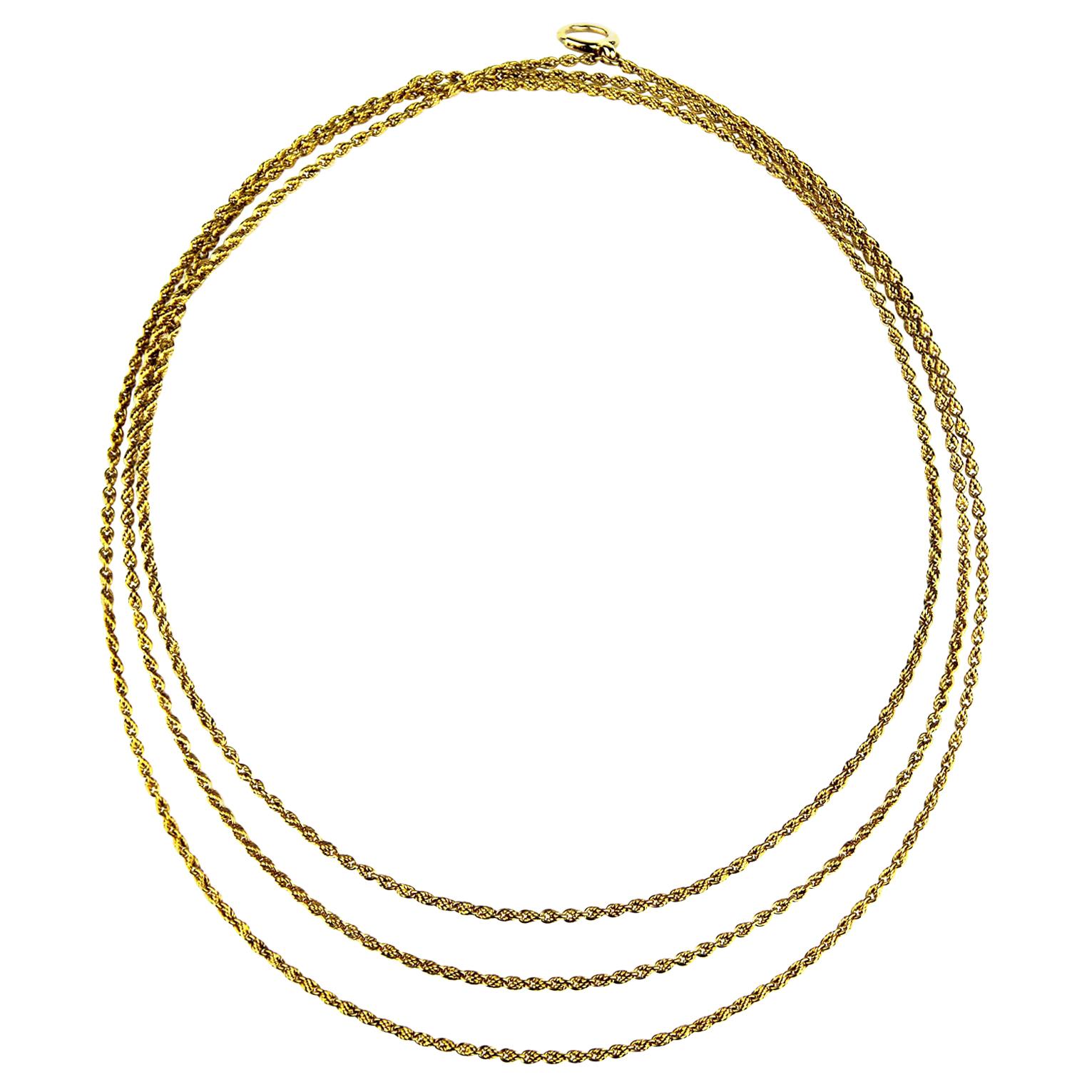 Antique Edwardian 15 Carat Gold Long Guard Chain or 2/3 Rows Gold Chain ...