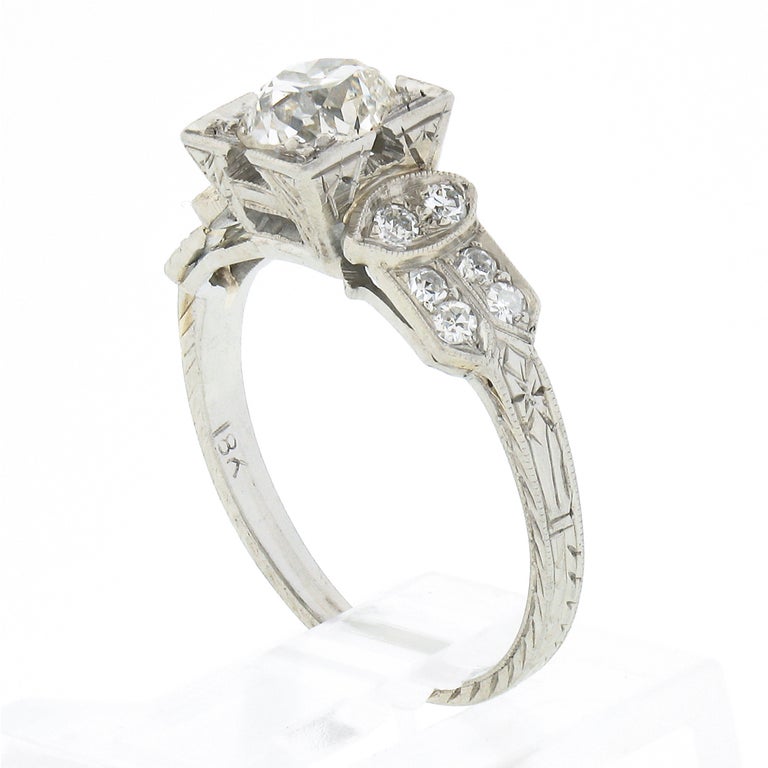 Antique Edwardian 18k White Gold Old Mine Diamond Hand Engraved ...