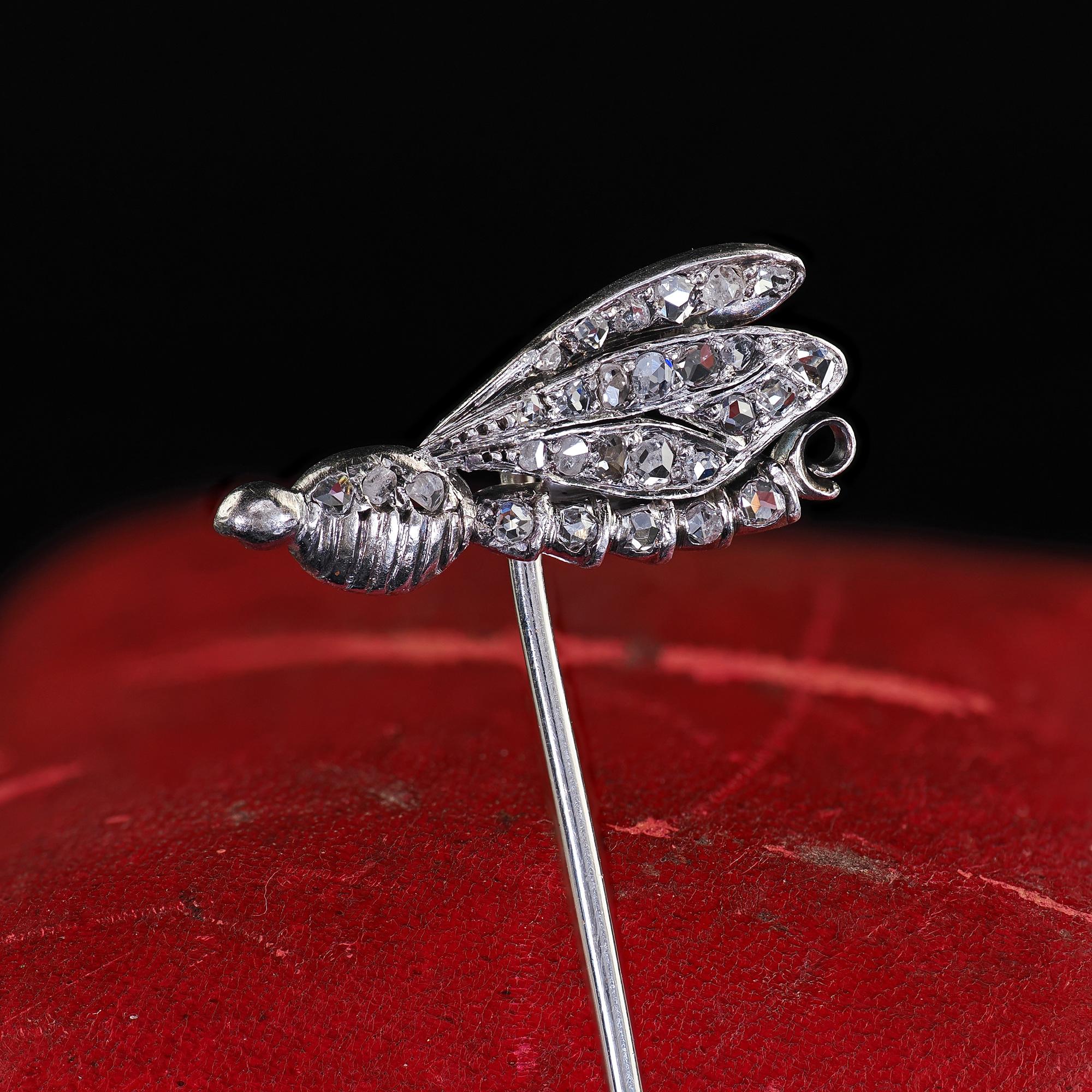 Antique Edwardian 18K White Gold Platinum Rose Cut Diamond Dragon Fly ...