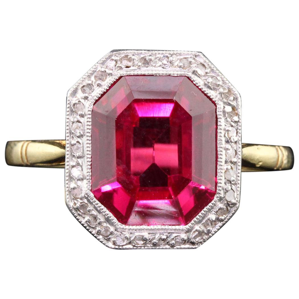 French Edwardian Diamond Ruby Gold Platinum Ring For Sale at 1stDibs