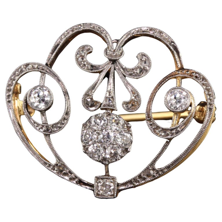 Antique Edwardian 18k Yellow Gold Platinum Old European Diamond Pin For ...