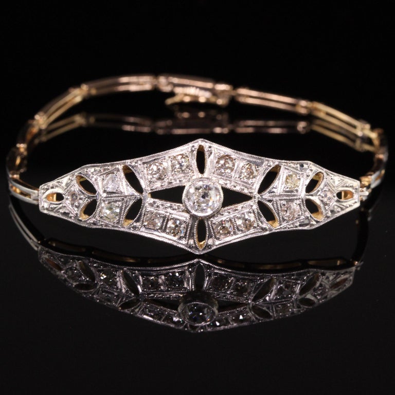 Antique Edwardian 18K Yellow Gold Platinum Top Old Mine Diamond ...