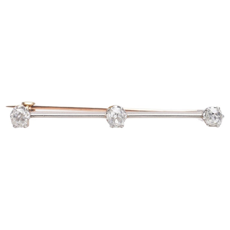 Antique Edwardian 18kt Yellow Gold and Silver Bar Brooch For Sale at ...