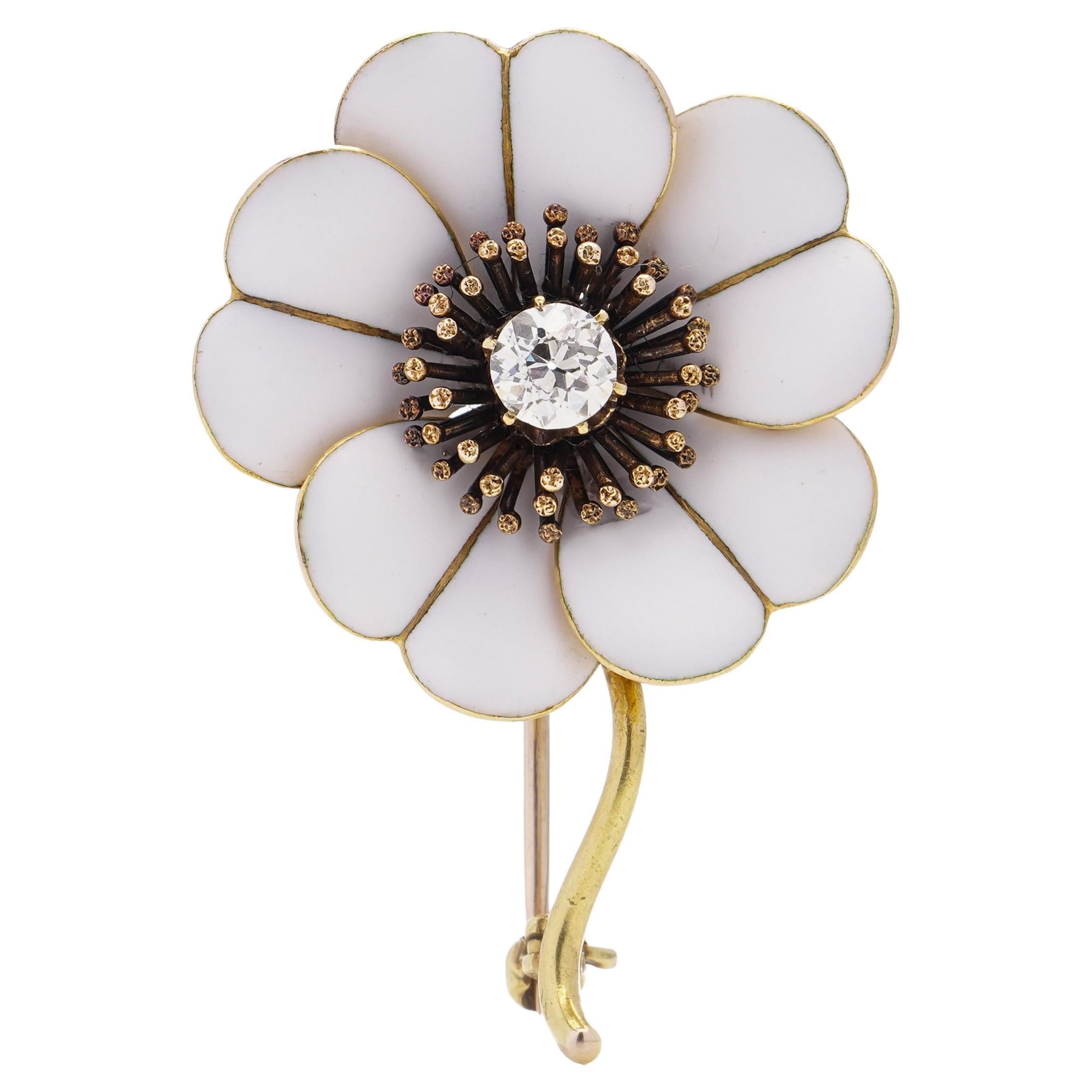 Krementz Art Nouveau 1905 Clematis Flower Enameled Brooch 18kt Gold ...