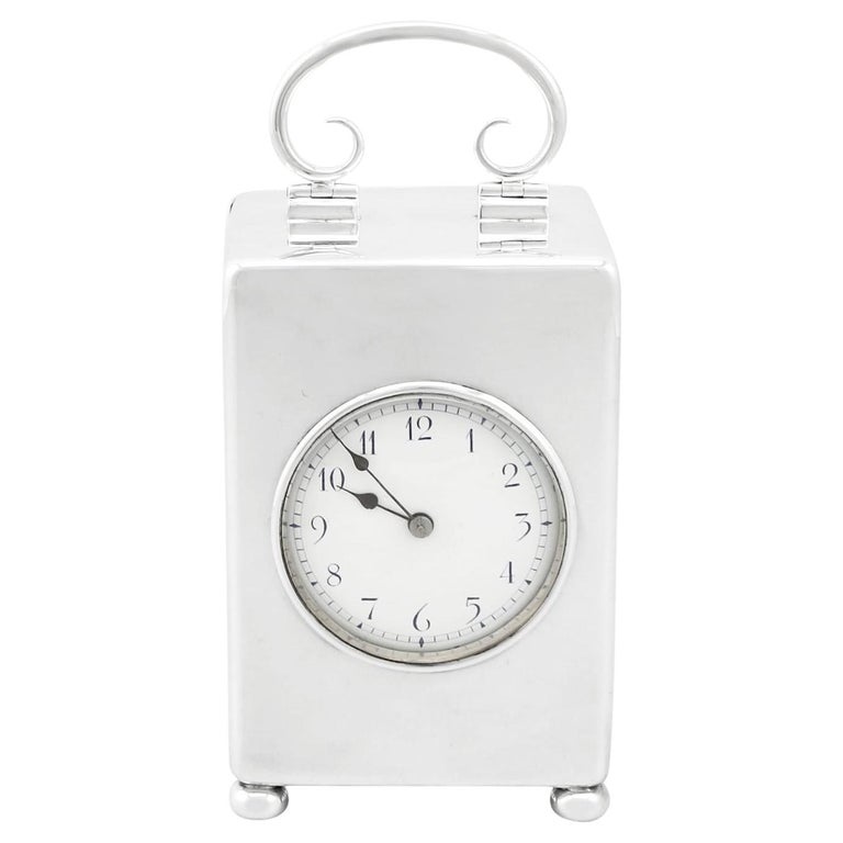 Antique Edwardian 1900s Sterling Silver Carriage Clock For Sale at 1stDibs