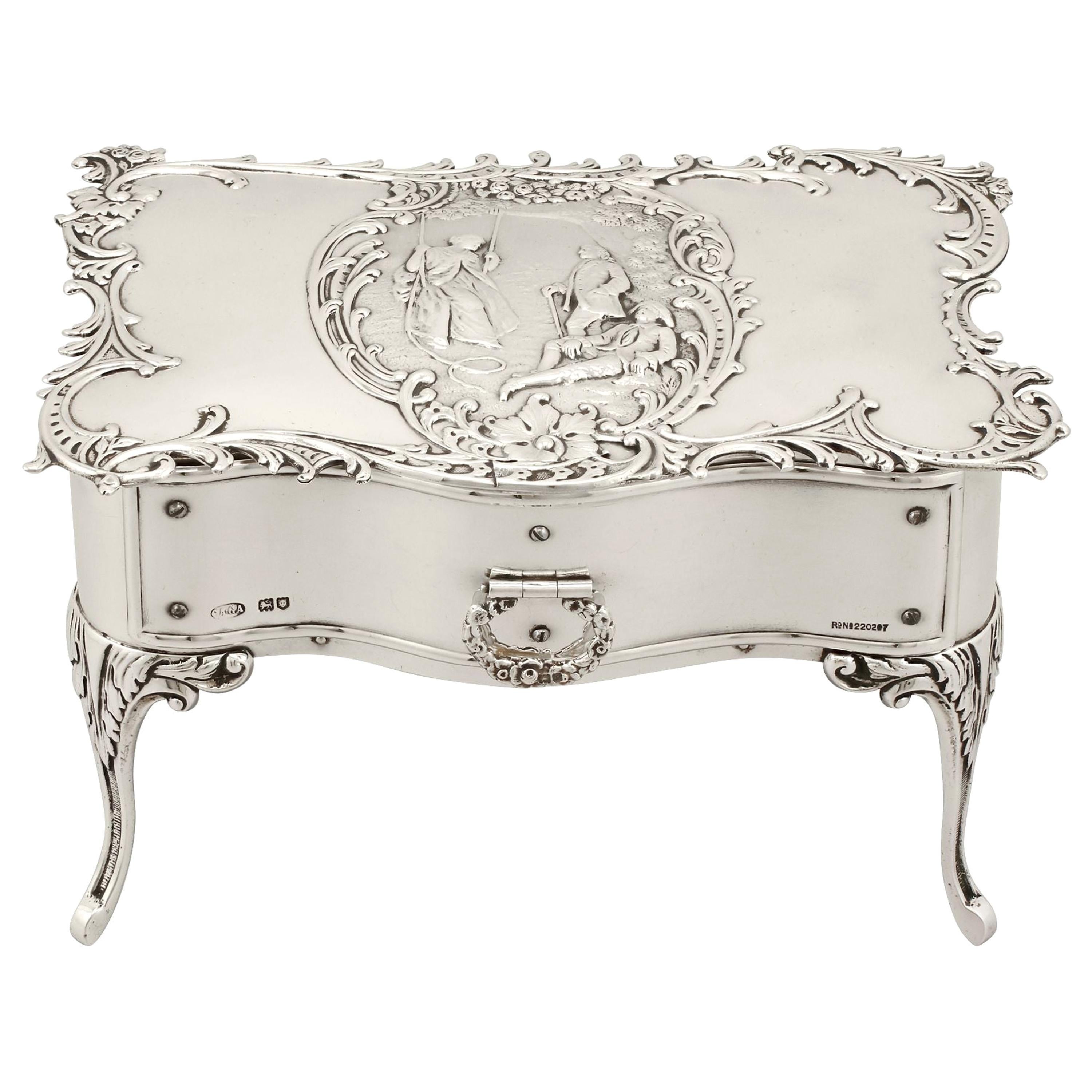Sterling Silver Round Footed Jewelry Box, with Ring Holders and Chain ...
