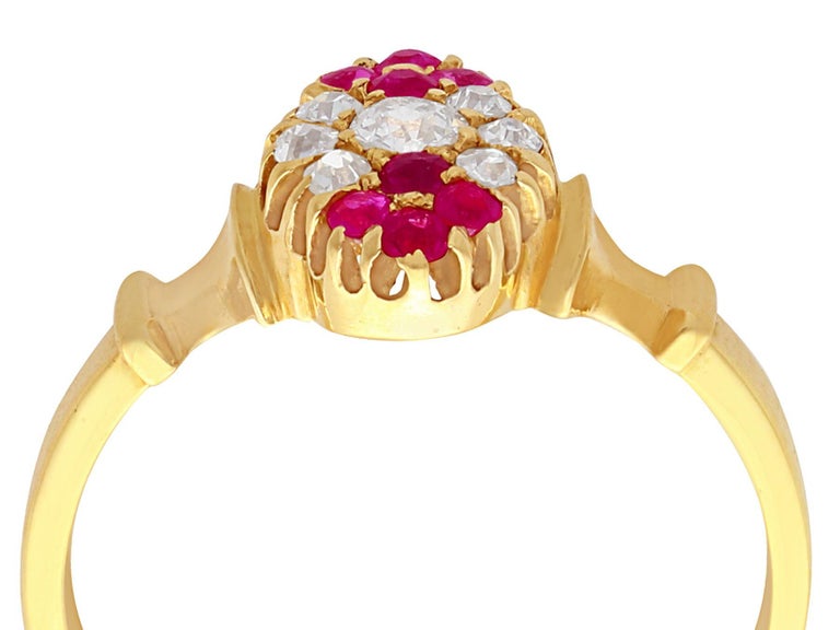 Antique Edwardian 1905 Diamond Ruby Gold Cocktail Ring For Sale at 1stDibs