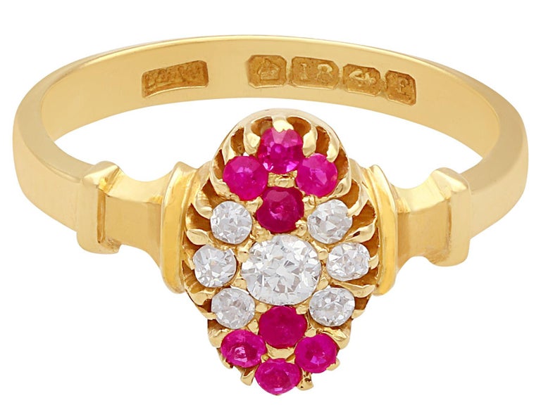 Antique Edwardian 1905 Diamond Ruby Gold Cocktail Ring For Sale at 1stDibs