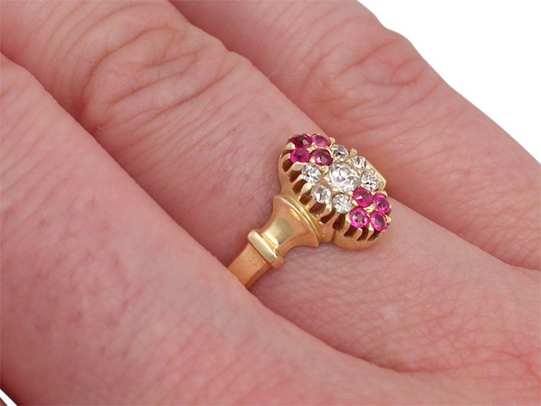 Antique Edwardian 1905 Diamond Ruby Gold Cocktail Ring For Sale at 1stDibs