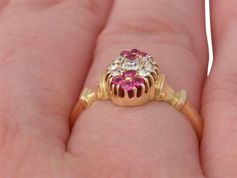 Antique Edwardian 1905 Diamond Ruby Gold Cocktail Ring For Sale at 1stDibs