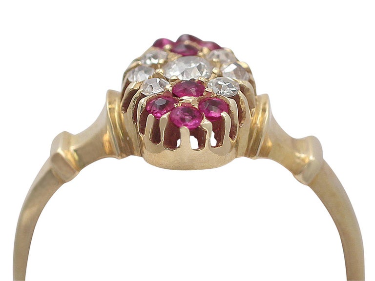 Antique Edwardian 1905 Diamond Ruby Gold Cocktail Ring For Sale at 1stdibs