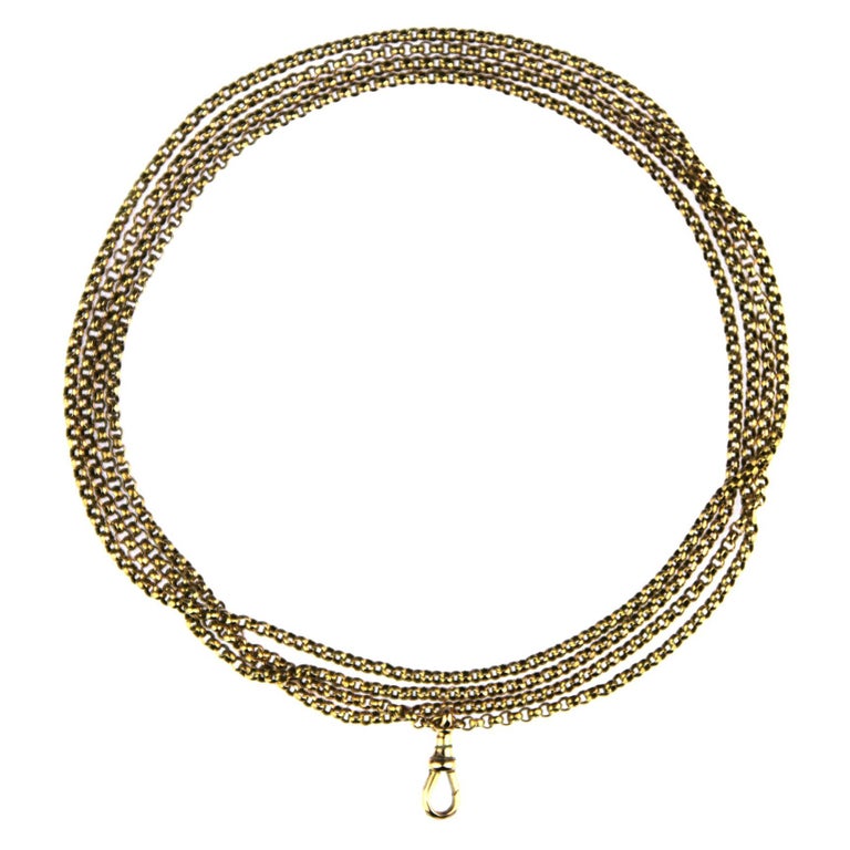 Antique Edwardian 9 Carat Gold Long Guard Chain/ Double/Triple Rows ...