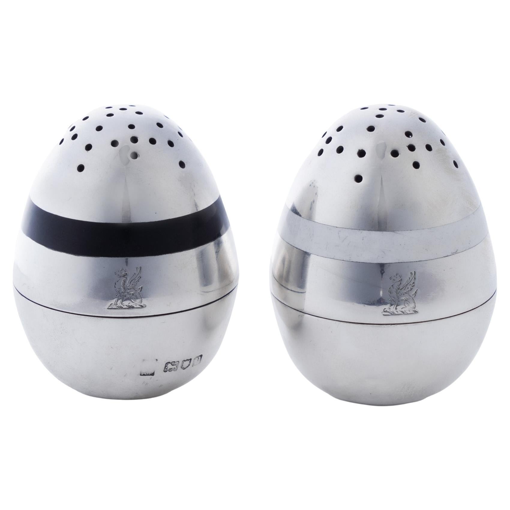 Antique Edwardian 925 silver and enamel pair of salt and pepper shakers ...