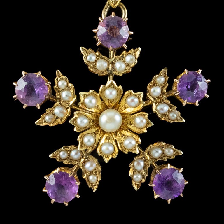 Antique Edwardian Amethyst Pearl Floral Lavaliere Necklace 15ct Gold ...