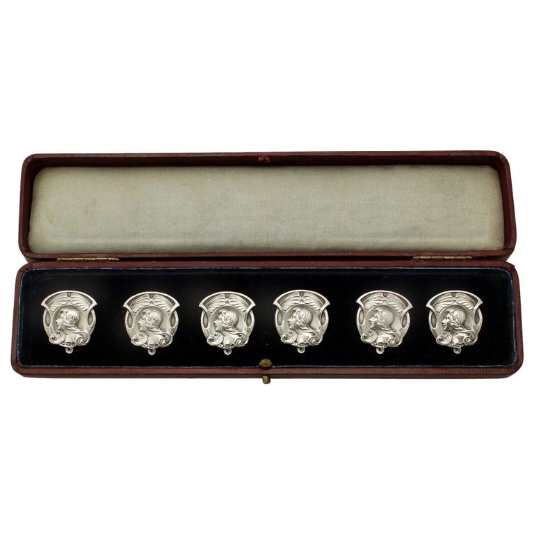 Antique Edwardian Art Nouveau Style Set of Six Sterling Silver Buttons ...
